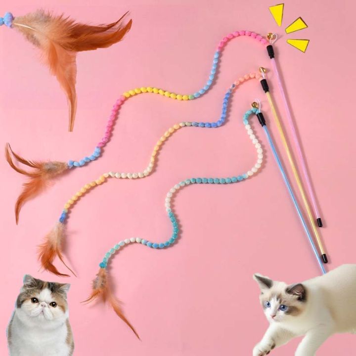 Cat Teaser Stick Feather Squeaky Bell Cat Toy Knot Bite Resistant ...