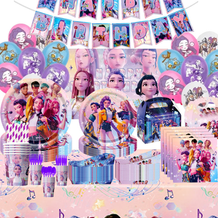 New Kpop Demon Hunters Theme Disposable Tableware Set Party Supplies ...