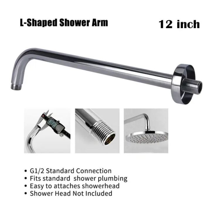 (14)" wall ceiling round shower arm stainless steel chromed bathroom ...