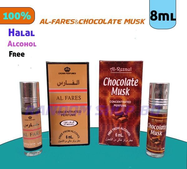 Chocolate Musk Attar 6ml and Al Fares Attar 6 ml Long Lasting Roll On ...