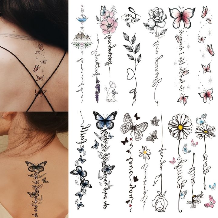 6 Sheets Simple Flowers Temporary Tattoos English Words Tattoo Stickers ...