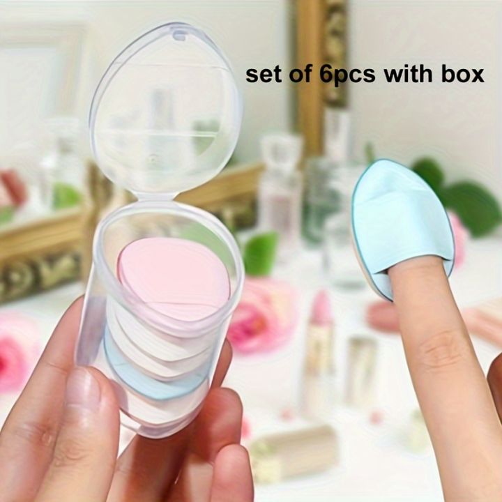6pcs Mini Finger Puff With Box Makeup Sponge Puff Set With Container ...