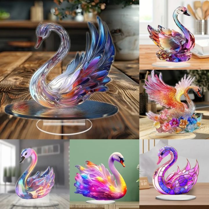 Colorful Translucent Swan Statue,2D Flat Acrylic Figurine,Home,Office ...