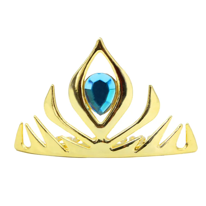 Gilrs Gold Queen Crown Shiny Blue Crystal Princess Prom Crown Girls ...