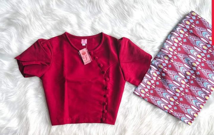 Myanmar Traditional dress Red S size | Shop.com.mm