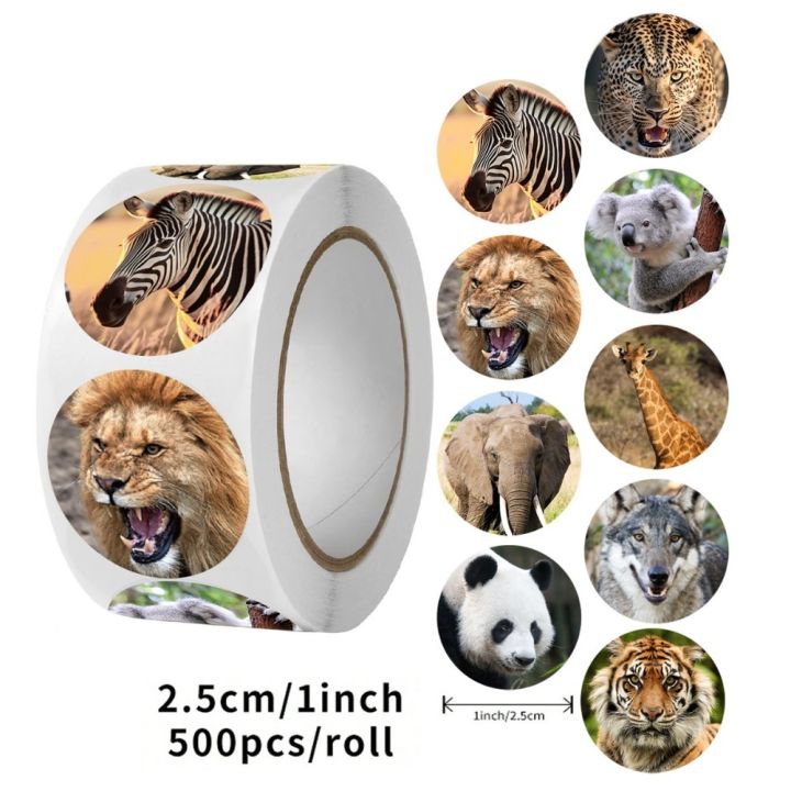 500pcs/roll Animal Stickers, Tiger Stickers, Lion Stickers, Panda ...