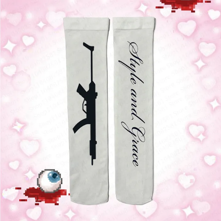 Gothic white Gothic retro letter print Harajuku slim fit calf socks Y2K ...
