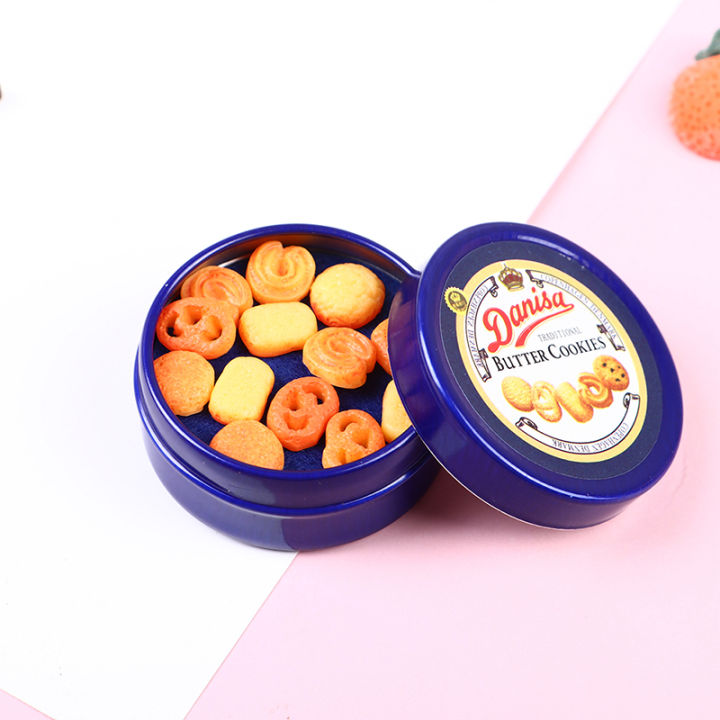 1Pc 1/12 Dollhouse Miniature Danish Cookie Blue Tin Box Model Set ...