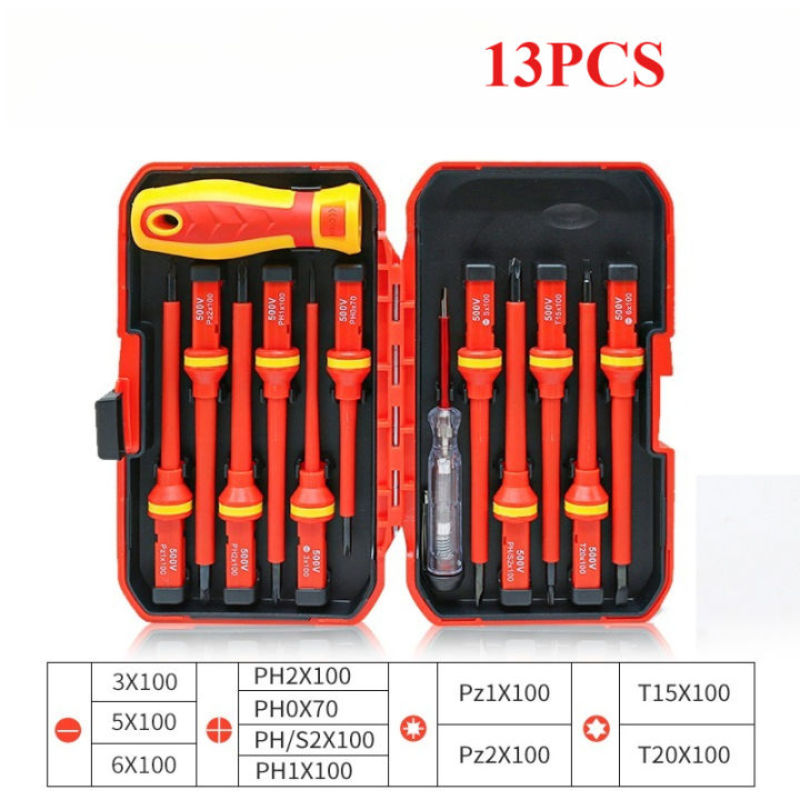 8/13PCS 1000V VDE Insulated Screwdriver Set Magnetic Slotted Bits for ...
