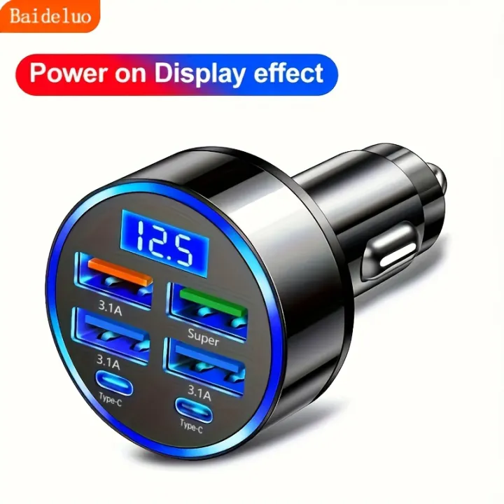 100W 6 Ports Car charger Fast charging PD Qc3.0 USB C Car Phone charger ...