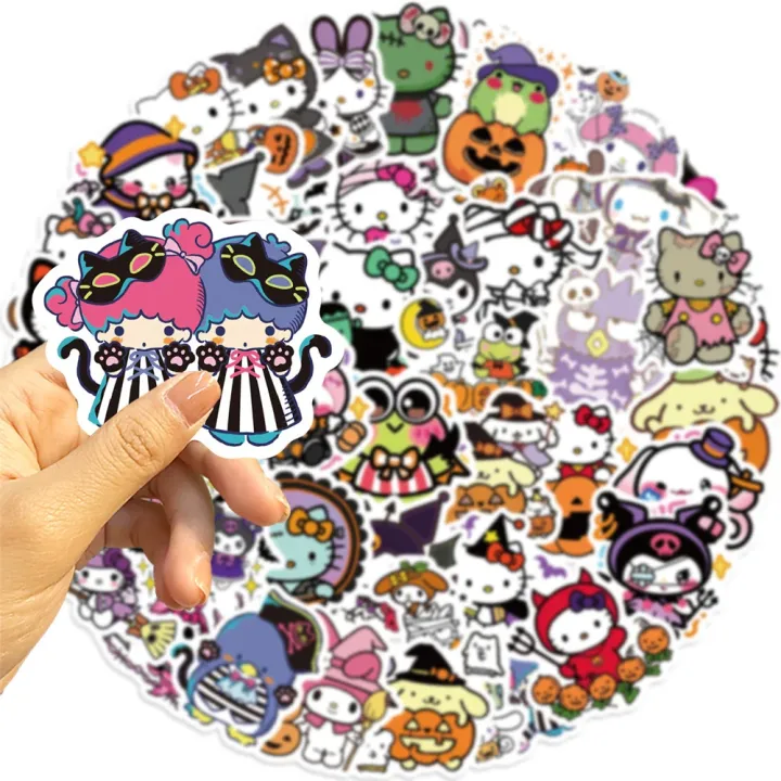 52pcs Halloween Cute Cartoon Stickers Cute HelloKitty Kuromi Melody DIY ...