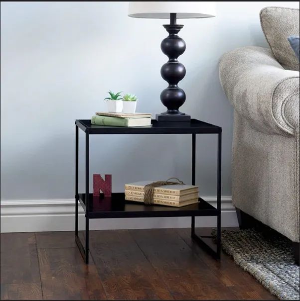 Essentials/Square End Table with Metal Frame, Night Stand Side Table ...