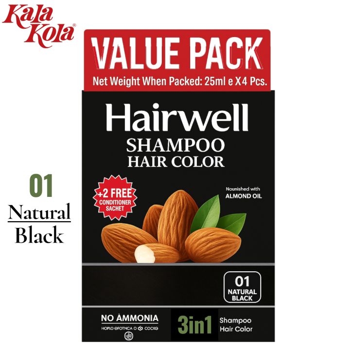 Kala Kola Hairwell Shampoo Hair Color - 01 Natural Black (Value Pack ...
