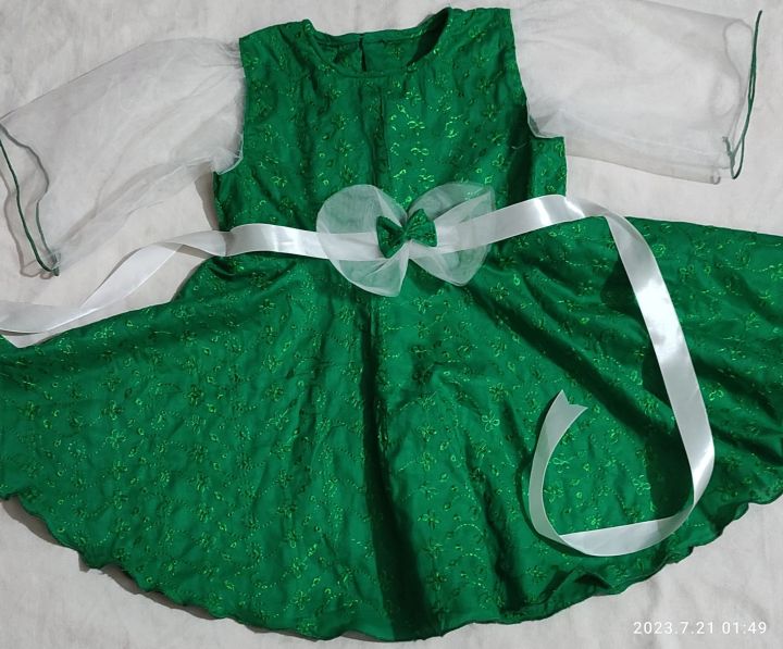 green and white Independence y dress | Daraz.pk