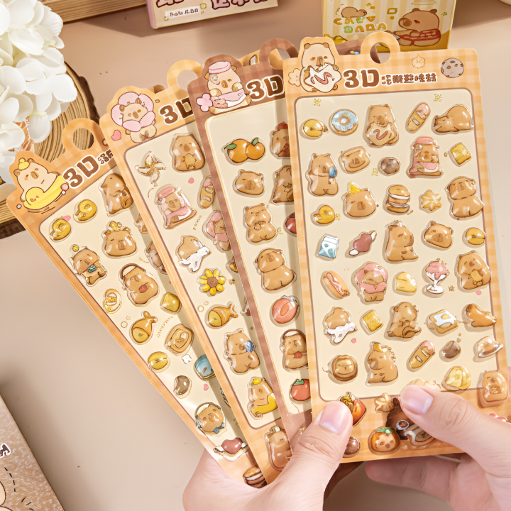 3D Puffy Capybara Stickers Set for Kids, Cute Animal Diary Scrapbooking ...