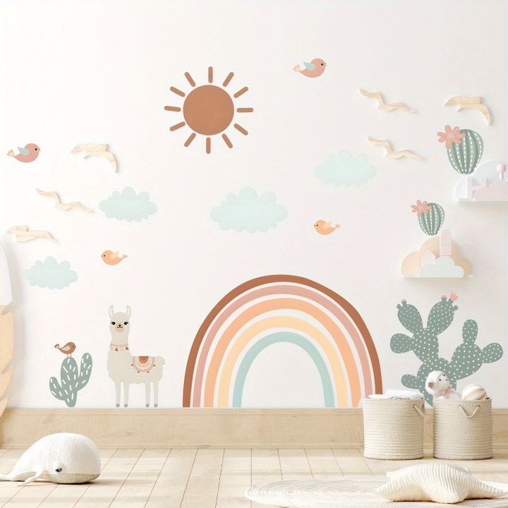 Cartoon Cute Sheep Rainbow Cactus Sun Wall Stickers Removable for ...