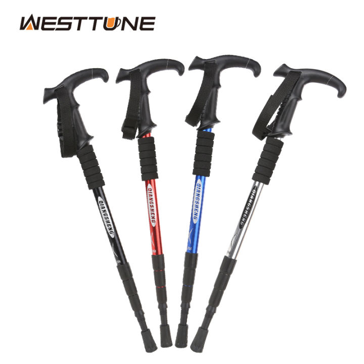 Outdoor Folding Trekkings Pole 4-Section Portable Walking Hiking ...