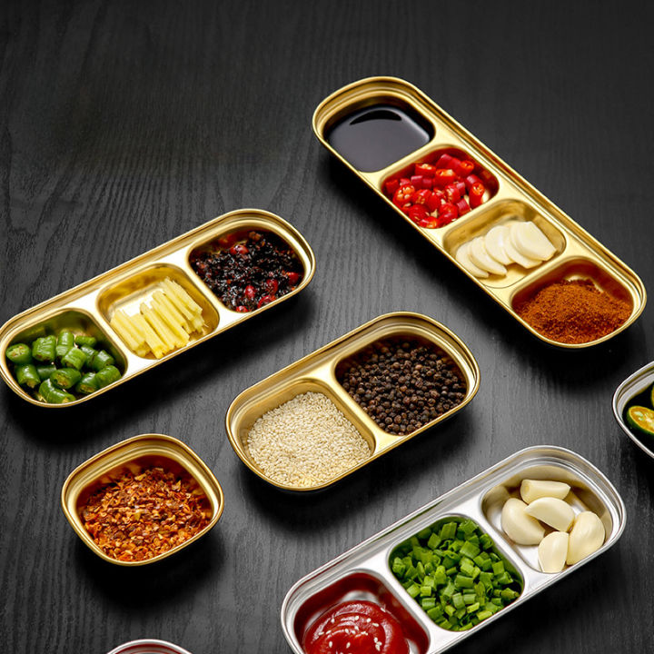 Stainless Steel Divided Dip Bowls Sauce Plate Seasoning Dipping ...