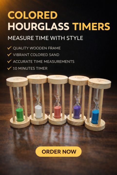Wooden Hourglass Sand Timer – 10 Minutes Countdown – Colorful Sand ...