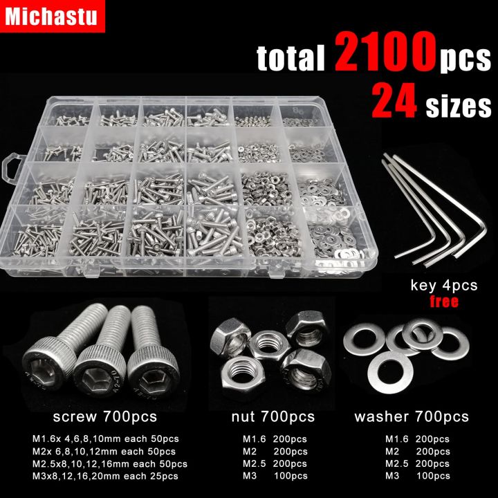 2100pcs/box Hexagon Hex Socket Cap Head Screw Bolt Nut Washer Key Set ...