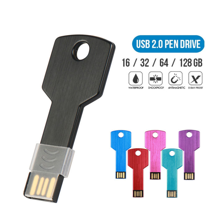High-capacity Metal Key Shape USB Flash Drive 64GB Black Pen Drives ...