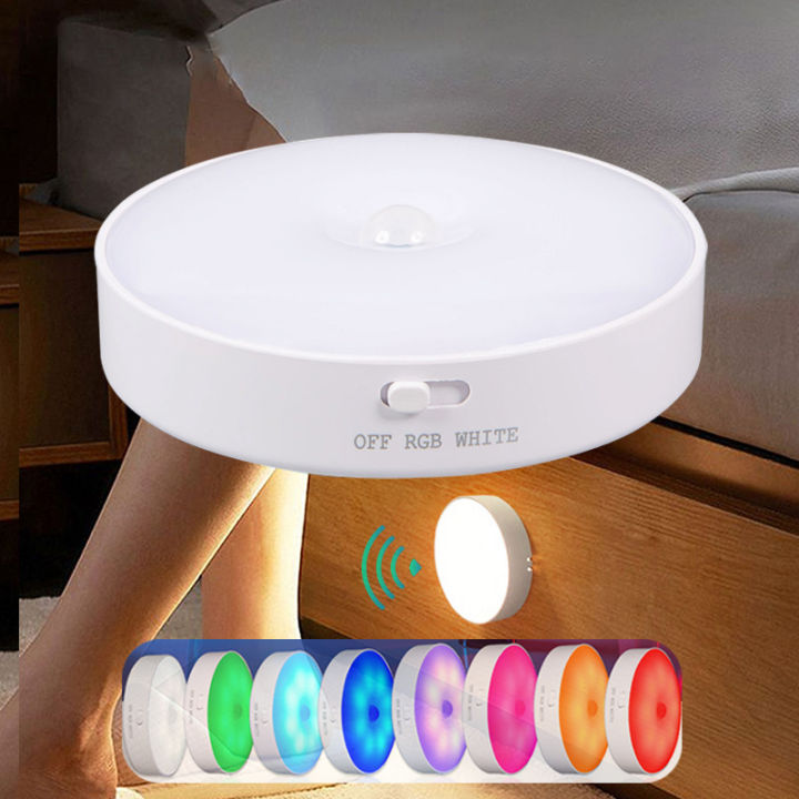Motion Sensor Light RGB Night Light USB Rechargeable LED Lamp Home Room ...