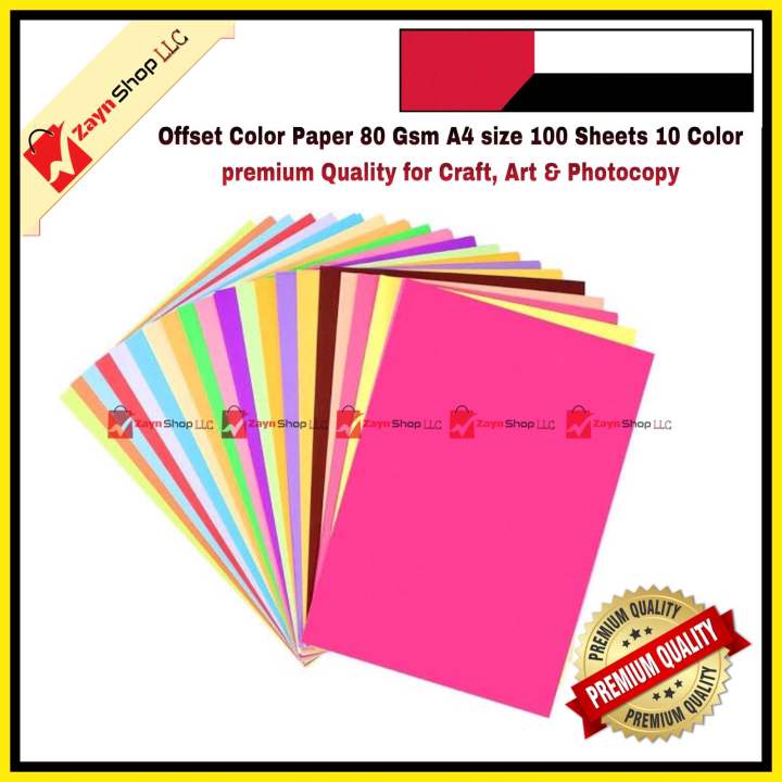 Offset Color Paper 80 Gsm A4 size 100 Sheets 10 Color premium Quality ...