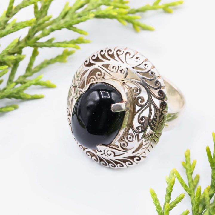 Pure Silver Ring With Natural Black Onyx/Women/11.6 Gram | Daraz.com.np