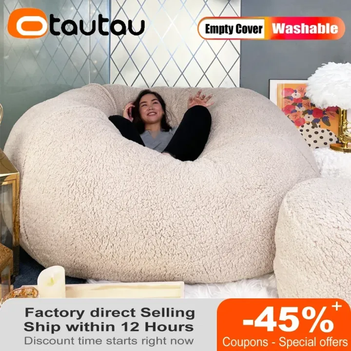 OTAUTAU King Size Giant Sofa Sac Pouf Cover No Filling Soft Fluffy Bean ...