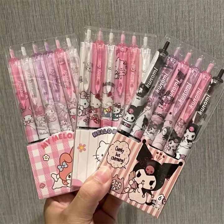 6Pcs Sanrio Gel Pen Hello Kitty Cartoon Kuromi Quick Drying Black 0.5mm ...