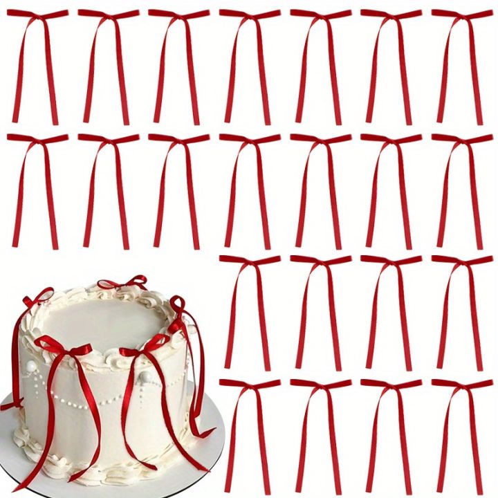10Pcs Ribbon Bow Cake Toppers Pink Bowknot Ribbon Cupcake Topper ...