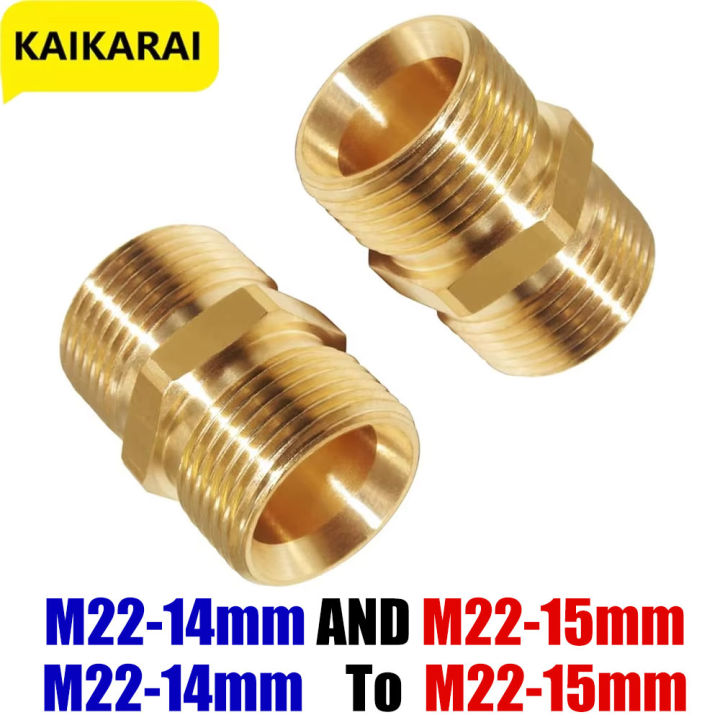 High Pressure Washer Hose Extension Connector Brass Metric M22 15mm Female Thread to M22 14mm ...