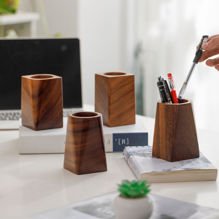 Walnut Wood Pen Holder For Office Desk Organization Innovative ...