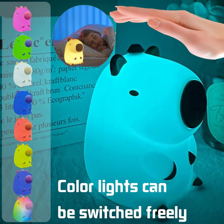 Cute Capybara LED Night Light for Kids 7 Colors Touch Cartoon Silicone ...