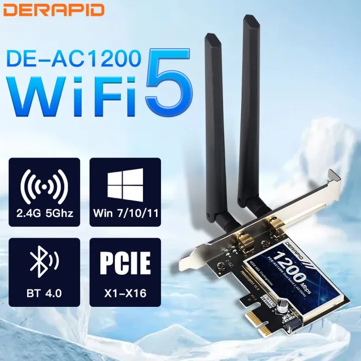 Derapid AC1200 WiFi Adapter Bluetooth Dual Band 2.4GHZ/5Ghz PCIE ...