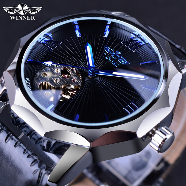 Winner Cool Ocean Geometry Design Transparent Skeleton Dial Mens Watch ...