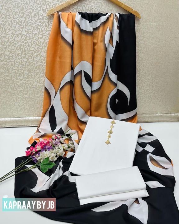 Calligraphy Print Dresses - 3pc Dress - With Neckline | Daraz.pk