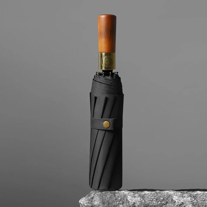 10 Bone Log Handle Automatic Rain Umbrella, Vintage Style Foldable UV ...
