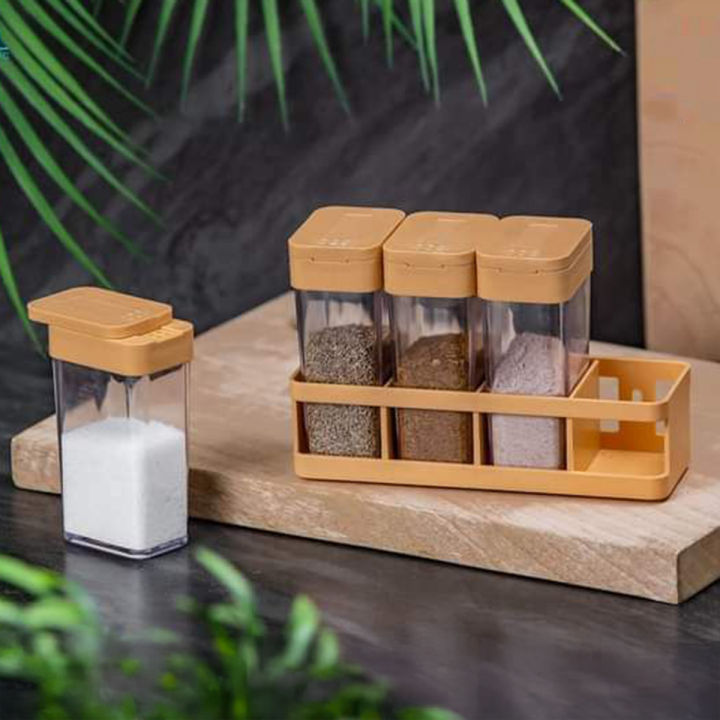 4 Pcs Set Spice Masala Storage Box with Stand - Crystal Jars for ...