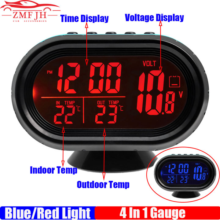 Digital 4 IN 1 Voltmeter+Water Temperature Gauge+Clock Auto Thermometer ...