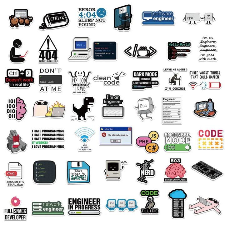 25Pcs Funny Network Hacker Programming Stickers Fun Cartoon IT Engineer ...