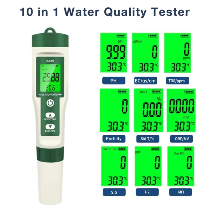 Digital PH Meter 10 in 1 Resistivity/Nutrient Solution Fertility/H2 ...
