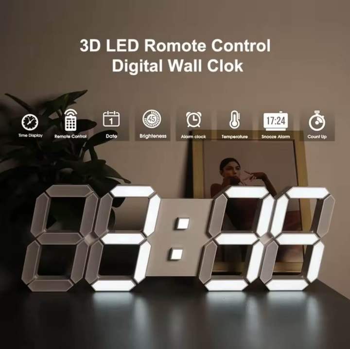 3D LED Digital Clock Decor Wall Decoration Glow Night Mode Decoration ...