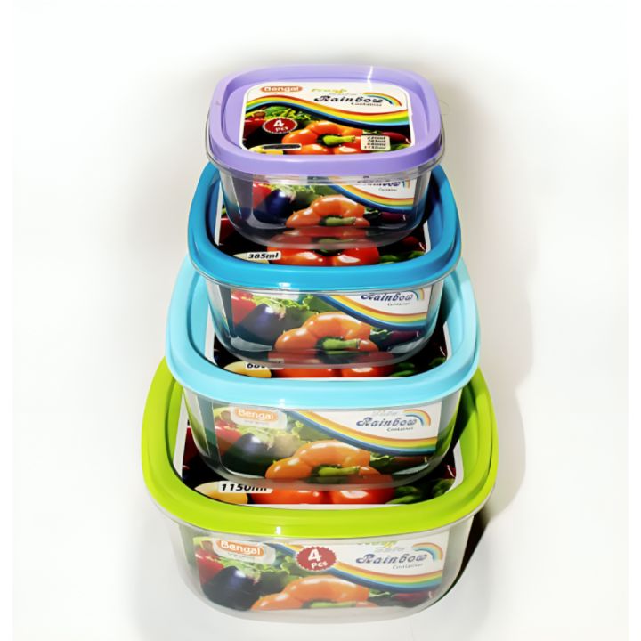 Transparent Plastic Rainbow Food Storage Box Container with Lid - 4 ...