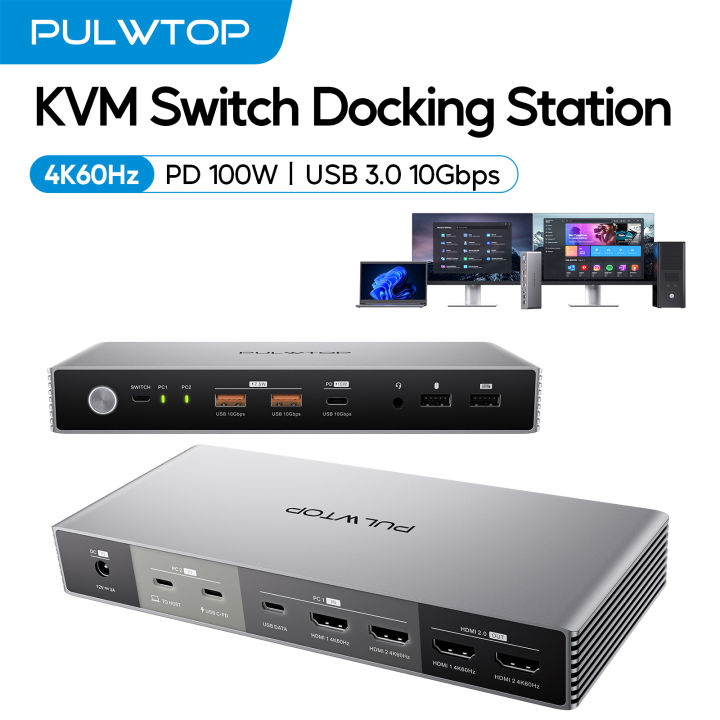 PULWTOP KVM Switch Docking Station, 4K EDID KVM Switches Dock Dual ...