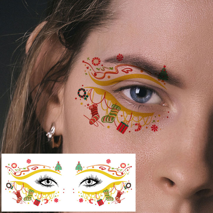 10 Christmas Eye Tattoo Stickers, Colorful Cartoon Christmas Tree ...