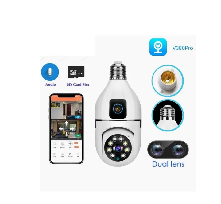 ptz bulb dual lens wifi ip camera 3MP Night vision Micro SD 64 GB ...