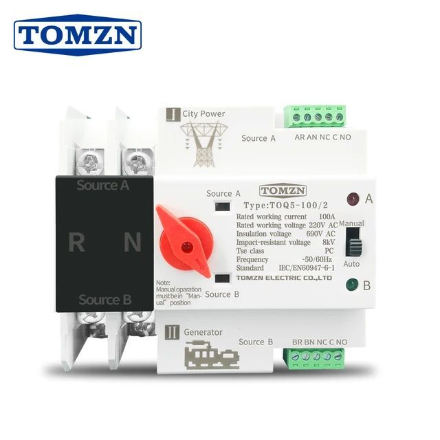 TOMZN Single Phase Din Rail ATS Dual Power Automatic Transfer ...
