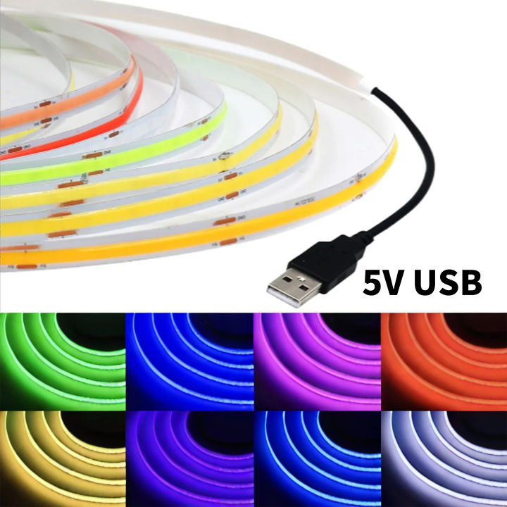 DC 5V USB COB Led Strip Light White/Red/Green/Blue/Pink/Ice Blue/Yellow ...