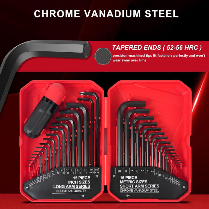 35-Piece Allen Wrench Sets Metric (0.7mm-10mm) and SAE(0.028"-3/8 ...